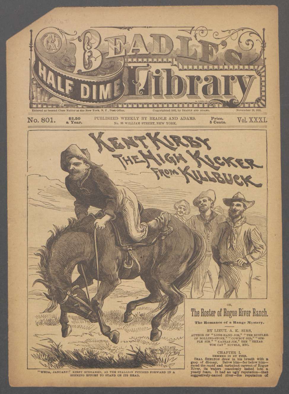 Beadle's Half Dime Library 801 - Kent Kirby, the High Kicker from Killbuck